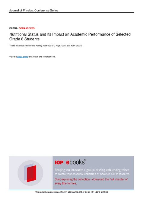 Nutritional Status And Its Impact On Academic Perf Journal Of Physics