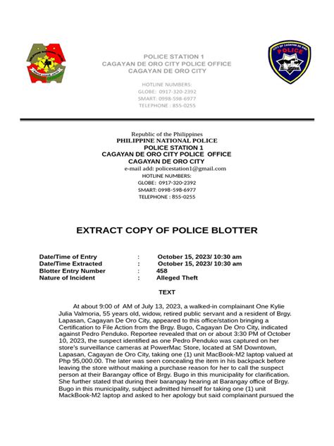 Final Extract Blotter 2 Pdf