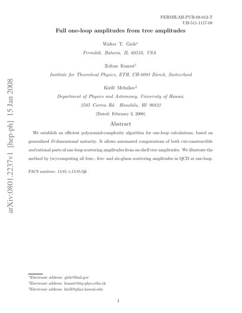 Pdf Full One Loop Amplitudes From Tree Amplitudes