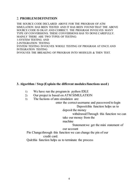 Atm Simulation Mini Project Using Python Programming Language Docx