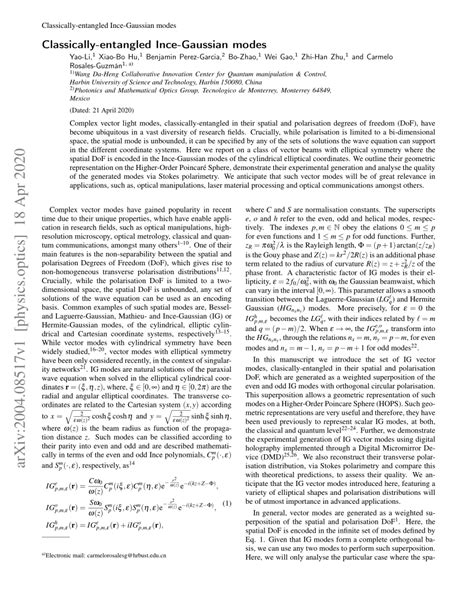 Pdf Classically Entangled Ince Gaussian Modes