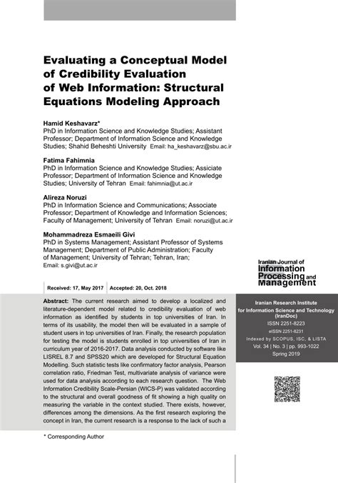 Pdf Evaluating A Conceptual Model Of Credibility Evaluation Of Web Information Structural