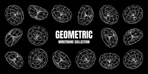 3d Wireframe Shapes Brutal Perspective Grid Vector Image