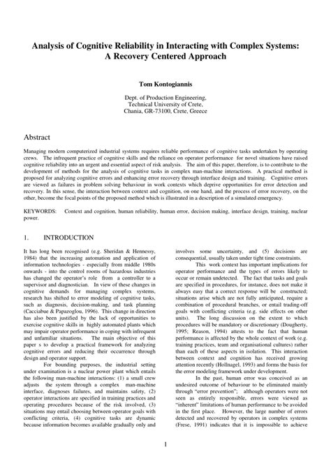 Pdf A Framework For The Analysis Of Cognitive Reliability In Complex Systems A Recovery