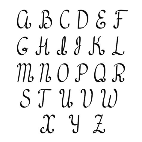 영어 알파벳 대문자 선형 Abc 귀여운 재미있는 장식 필기체 문자 기호 프리미엄 벡터