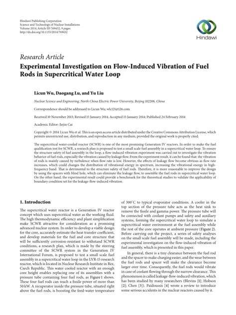 Pdf Experimental Investigation On Flow Induced Vibration Of Fuel Rods In Supercritical Water Loop