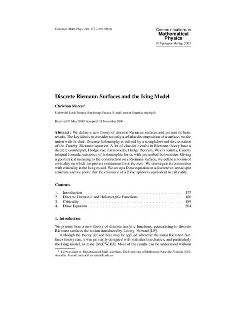 Discrete Riemann Surfaces And The Ising Model