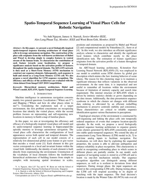 Pdf Spatio Temporal Sequence Learning Of Visual Place Cells For