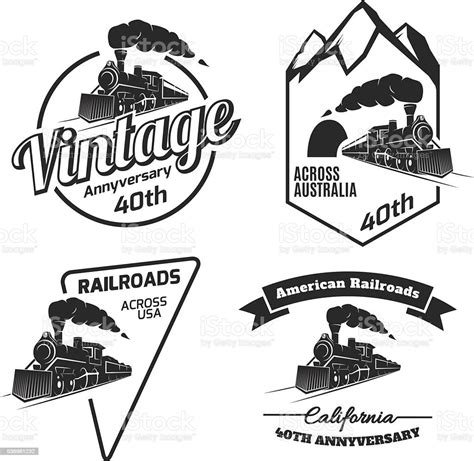 세트 복고풍 기차 엠블럼 큰 아이콘을 적용합니다 증기 기관차에 대한 스톡 벡터 아트 및 기타 이미지 증기 기관차 기관차 기차 Istock
