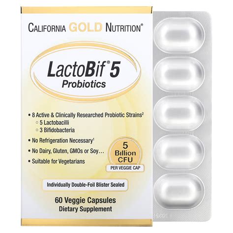 California Gold Nutrition, LactoBif 5 Probiotics, 5 Billion CFU, 60 ...