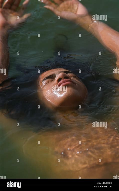 Naga Naked Sadhu Floating In The Shipra River On The Shai Snan Bathing Day Simhastha Kumbh
