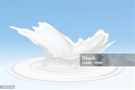 벡터 사실적인 우유 또는 요구르트 튀김 흐르는 크림 추상적인 흰색 얼룩 파란색 배경에 고립 된 우유 천연 유기농 유제품 디자인 3차원 형태에 대한 스톡 벡터 아트 및 기타