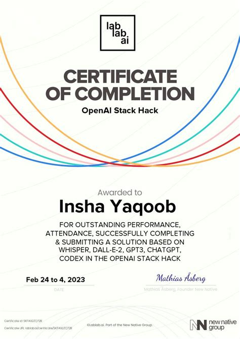 Insha Yaqoob On Linkedin Lablab Hackathon Certificate