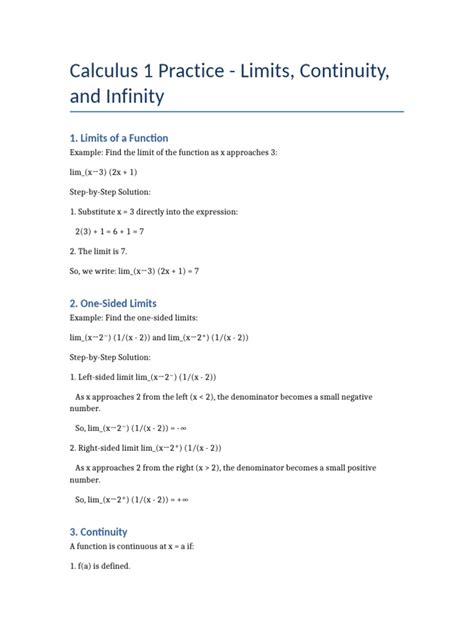 Calculus1 Limits Continuity Infinity Pdf