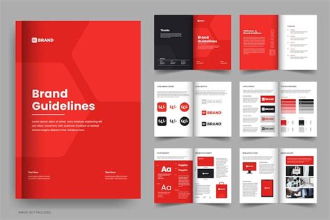 브랜드 가이드라인 템플릿 및 브랜드 매뉴얼 브로슈어 레이아웃 디자인 프리미엄 벡터