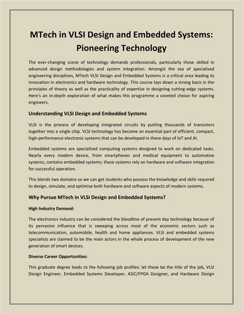 Ppt Mtech In Vlsi Design And Embedded Systems Pioneering Technology Powerpoint Presentation