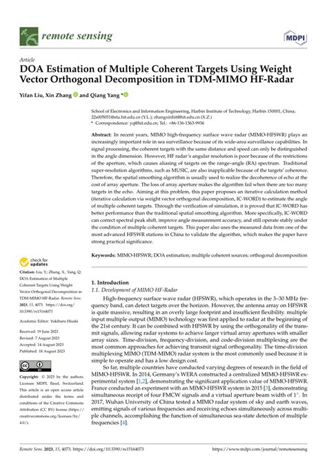 Pdf Doa Estimation Of Multiple Coherent Targets Using Weight Vector Orthogonal Decomposition
