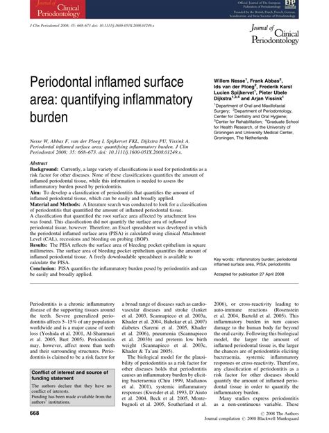 Pdf Periodontal Inflamed Surface Area Quantifying Inflammatory Burden