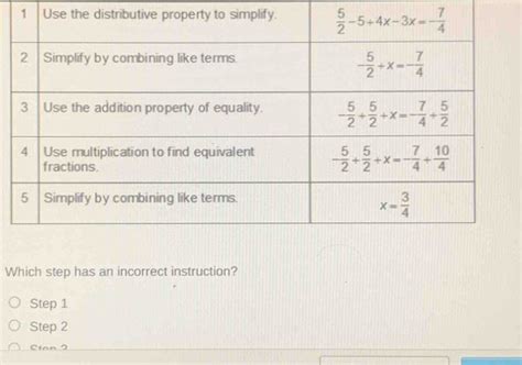 solved 1 u which step has an incorrect instruction step 1 step 2 cton