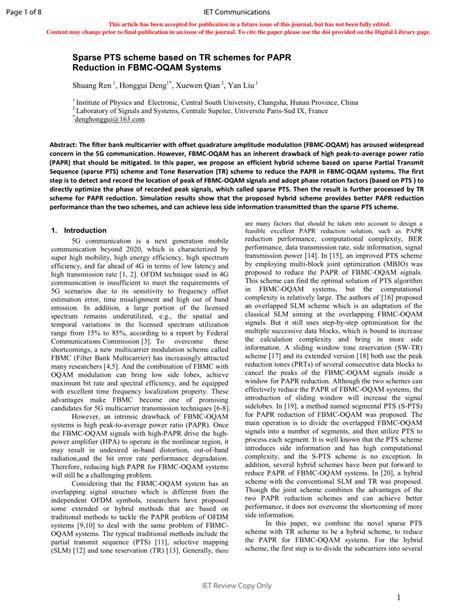pdf sparse pts scheme based on tr schemes for papr reduction in fbmc