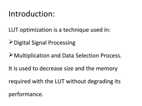 Lut Optimization For Memory Based Computation Ppt