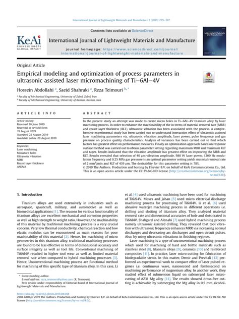 empirical modeling and optimization of process parameters in pdf