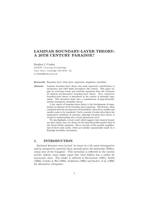 pdf laminar boundary layer theory a 20th century paradox