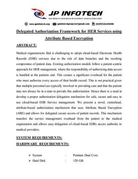 Delegated Authorization Framework For Her Services Using Attribute Based Encryption Pdf