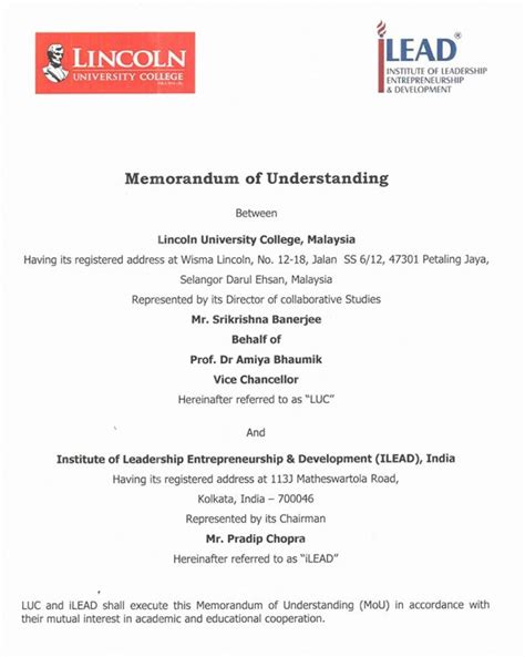 Editable University Memorandum Of Understanding Template Word Sample Tacitproject