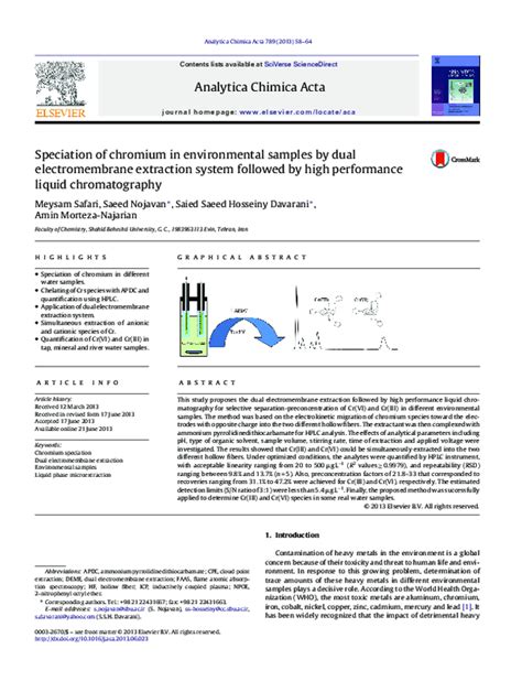 Pdf Speciation Of Chromium In Environmental Samples By Dual