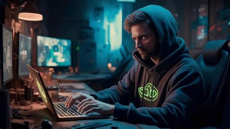 Hacker Man On Laptop Premium Ai Generated Image