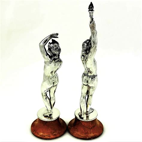 Pair Of Antique Victorian Silver Classical Nudes Figures Statues On