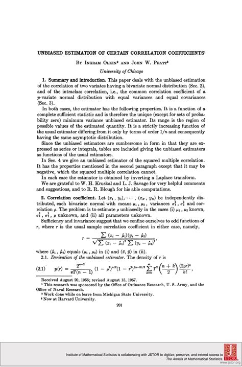 Pdf Unbiased Estimation Of Certain Correlation Coefficients