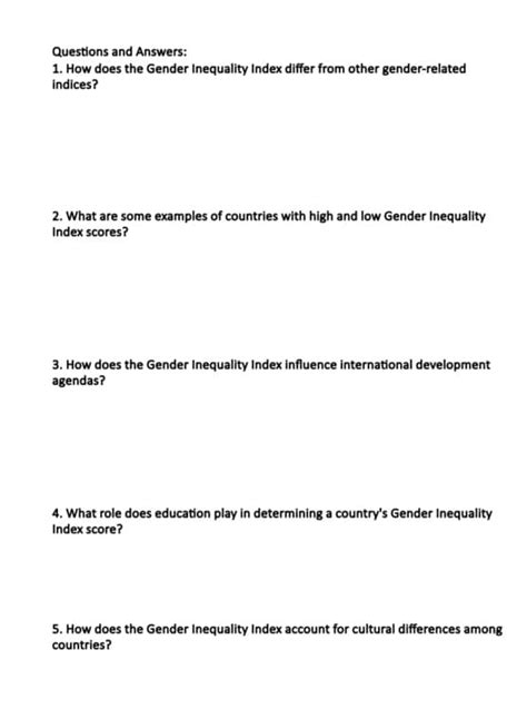 Gender Inequality Index Human Geography Reading Comprehension And Questions