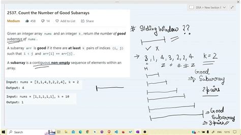 Leetcode 2537 Count The Number Of Good Subarrays Sliding Window