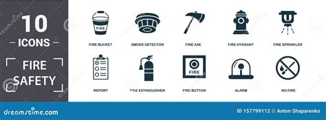 Fire Safety Icon Set Contain Filled Flat Smoke Detector Fire