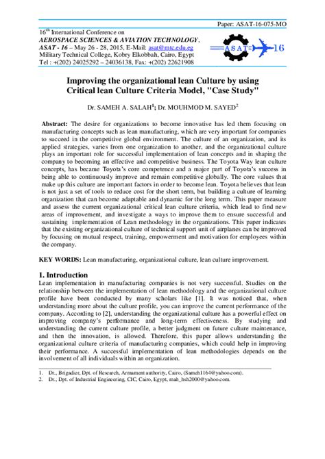 Pdf Improving The Organizational Lean Culture By Using Critical Lean Culture Criteria Model
