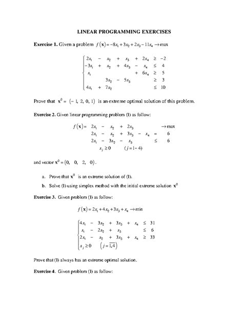 Lp Exercises Linear Programming Exercises Exercise 1 Given A