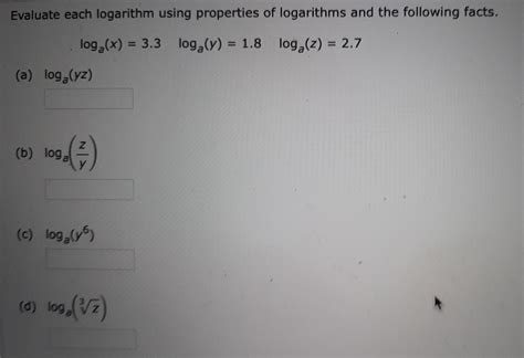 Solved Evaluate Each Logarithm Using Properties Of Chegg