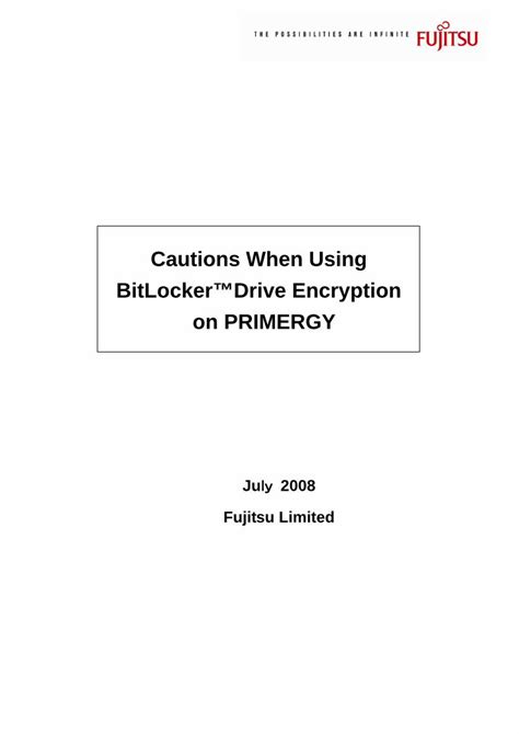 Pdf Cautions When Using Bitlocker™drive Encryption On · Pdf Filethe