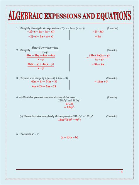110 Algebraic Expressions And Equatuins Ms Pdf Equations Mathematics