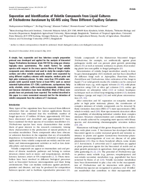Pdf Separation And Identification Of Volatile Compounds From Liquid Cultures Of Trichoderma