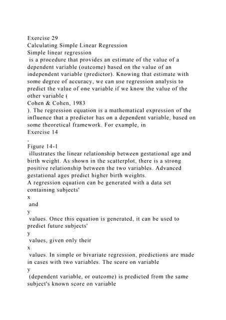 Exercise 29calculating Simple Linear Regressionsimple Linear Regdocx