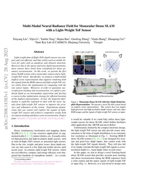 Multi Modal Neural Radiance Field For Monocular Dense Slam With A Light Weight Tof Sensor Deepai