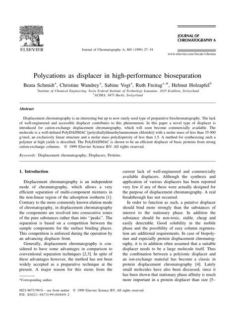 Pdf Polycations As Displacer In High Performance Bioseparation