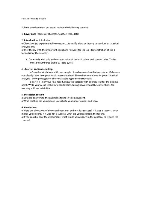 Full Lab Yeah Full Lab What To Include Submit One Document Per Team Include The Following