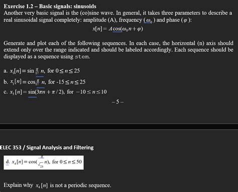 solved exercise 1 2 basic signals sinusoids another very