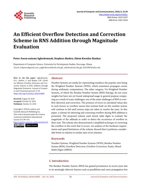 Pdf An Efficient Overflow Detection And Correction Scheme In Rns Addition Through Magnitude