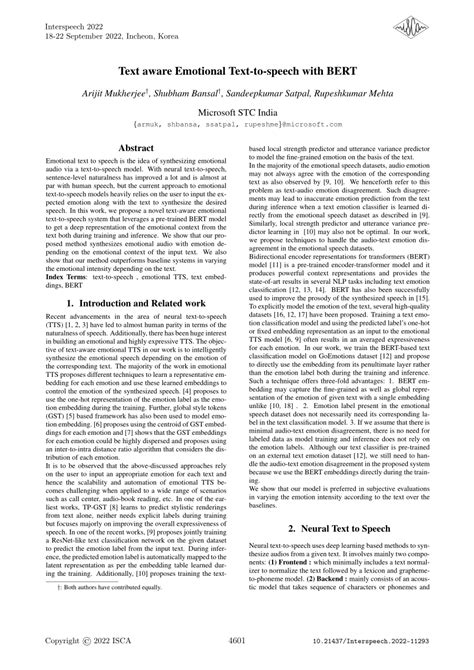 Pdf Text Aware Emotional Text To Speech With Bert