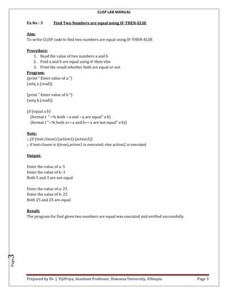CLISP Lab Manual Dr J VijiPriya PDF